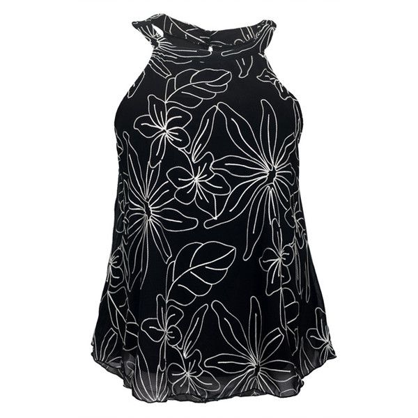 Floral Embroidery Halter Top Plus Size