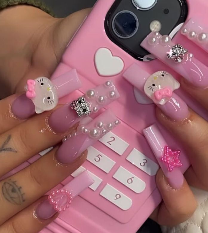 Linnea On Twitter In 2023 Hello Kitty Nails Pink Acrylic Nails Long