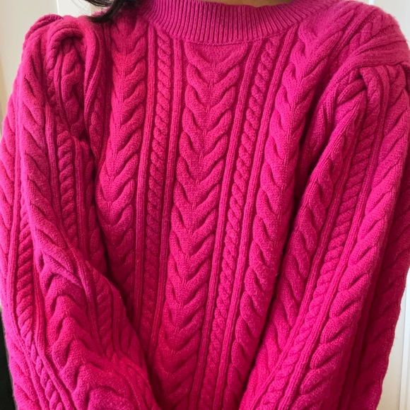 Mango Hot Pink Cable Knit Sweater Pink Cable Knit Sweater Cable Knit Sweaters Cable Knit