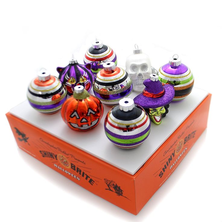 Shiny Brite Halloween Rounds And Figures Ornament Set Of Nine Shiny Brite Shiny Brite