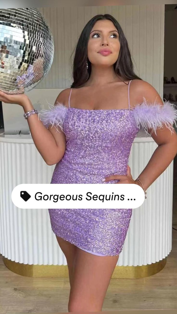 Gorgeous Sequins Bodycon Mini Homecoming Dress With Feathershort Party Dress Chh0121