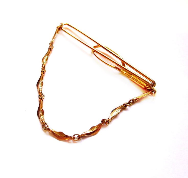 Vintage Gold Tie Clip With Chain Sock Tie Gold Bracelet Gold Necklace