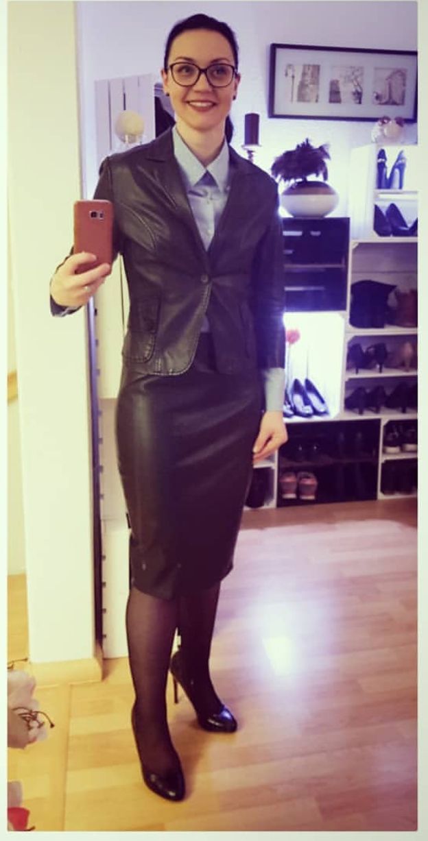 Pin By Richard Mcfeters On Office Attire Women Leather Dress Women