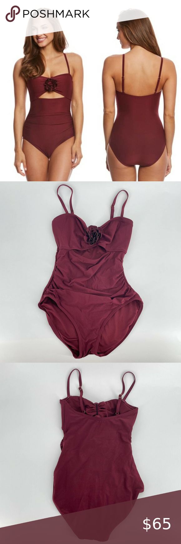 Kate Spade Red Maroon 3d Rose Peephole One Piece Swimsuit Bathing Suit Size M One Piece