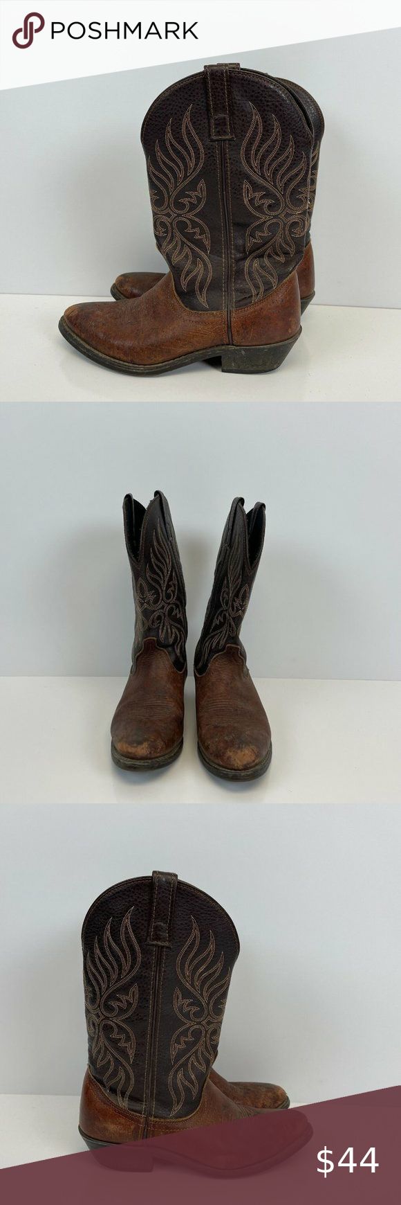Laredo Lea Vamp Fox Cowgirl Western Boots Leather Brown Womens Size 75 In 2023 Western Boots