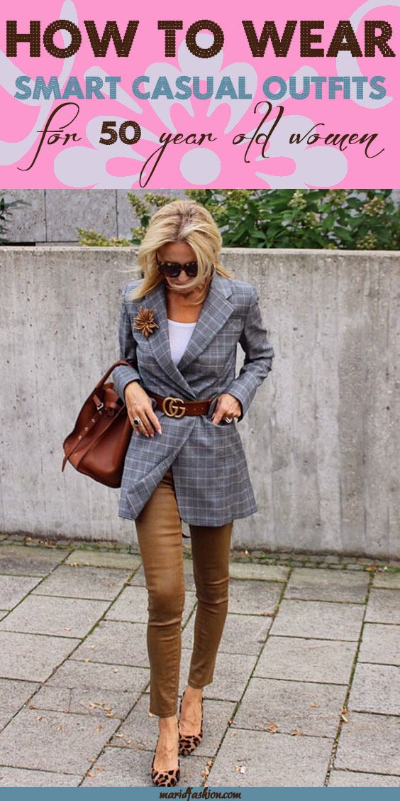 A Woman Wearing Brown Pants And A Gray Blazer With Text Overlay That
