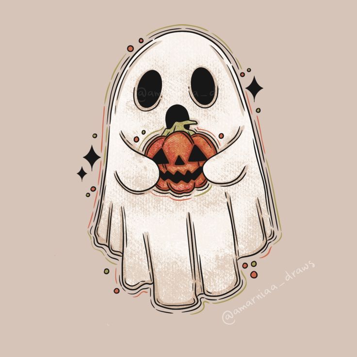 Cute Ghost Holding A Pumpkin Halloween Drawings Ghost Tattoo
