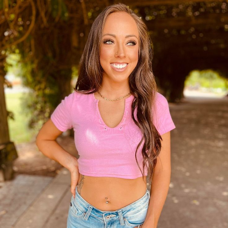 Button Hole Detail Rib Crop Top Pink Ribbed Crop Top Crop Tops Cropped