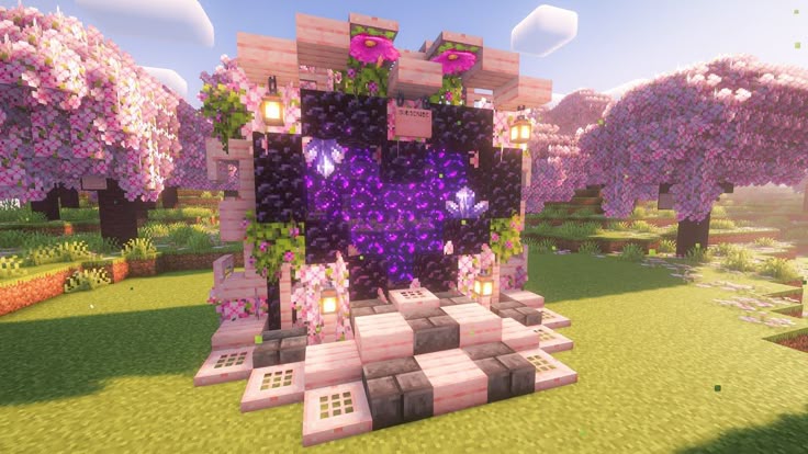 Minecraft 120 I How To Build A Heart Shaped Nether Portal I Cherry Blossom In 2024 Minecraft