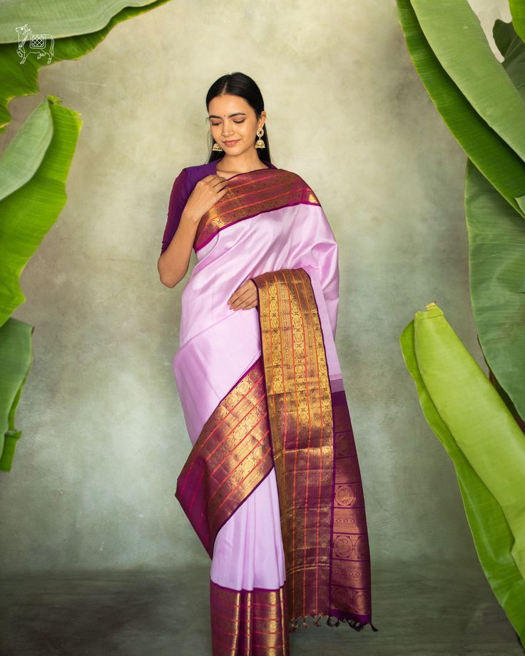 Lavender Kanchipuram Silk Saree Wedding Saree Blouse Designs Saree
