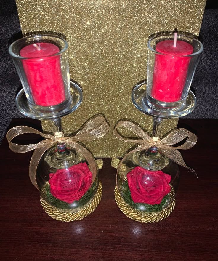 Rose Wineglass Candle Holder Etsy Wine Glass Crafts Wine Glass Centerpieces Wine Glass