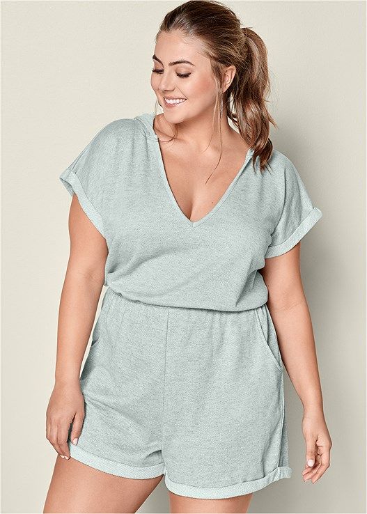 Hooded French Terry Romper In Venus French Terry Romper Stylish Rompers Rompers