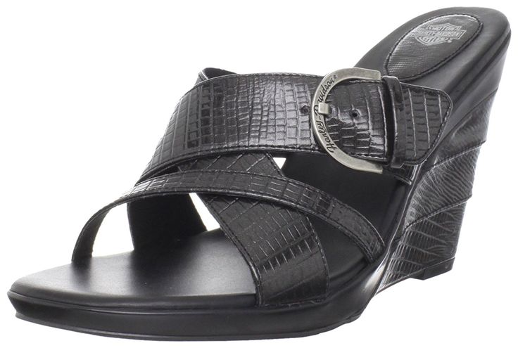 Harley Davidson Womens Dianna Sandal Womens Slides Sandals Black Leather Wedges Harley