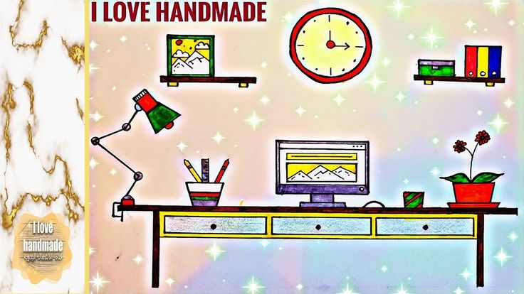 Draw A Desk With Beautiful Coloring رسم مكتب كيوت وسهل جدا جدا مع التلوين