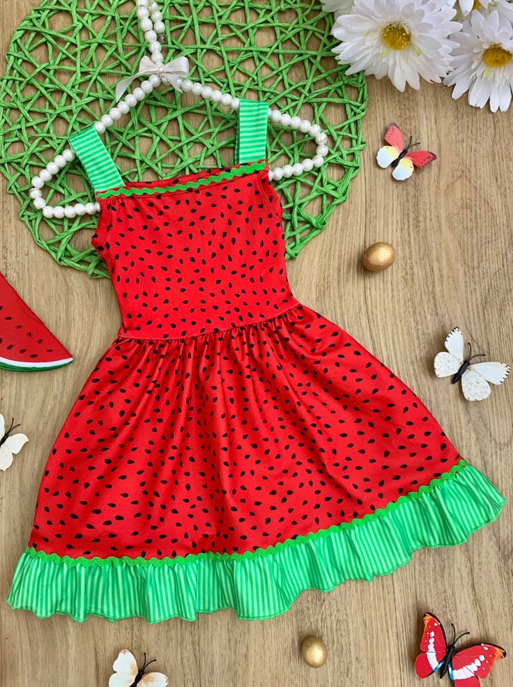 Watermelon Delight Ruffle Hem Dress Watermelon Dress Girls Spring