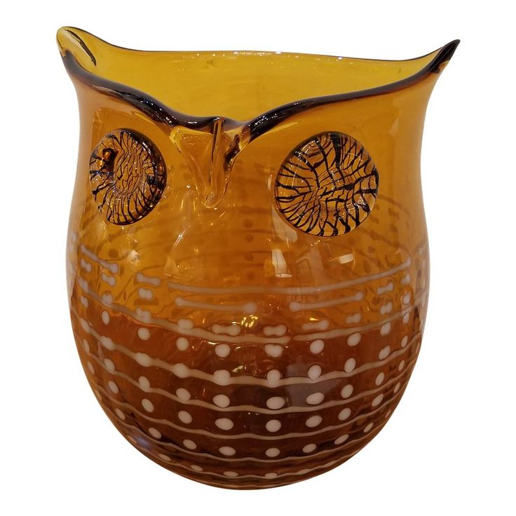Vintage Amber And White Blown Glass Owl Vase Owl Vase Vase Glass Blowing