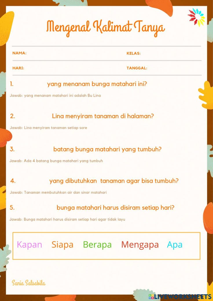 Mengenal Kalimat Tanya Kelas 2 A Mimanda Worksheet 2nd Grade
