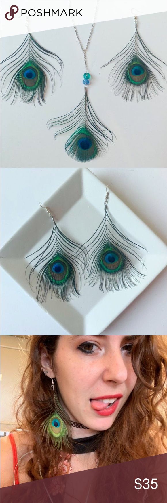 Beautiful Handmade Peacock Feather Earrings Feather Earrings Peacock Feather Earrings