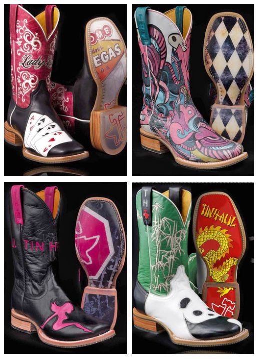Tin Haul Cowgirl Boots 1 Lady Luck 2 Mardi Gras 3 Mud Flap And 4 Panda Cowgirl Boots