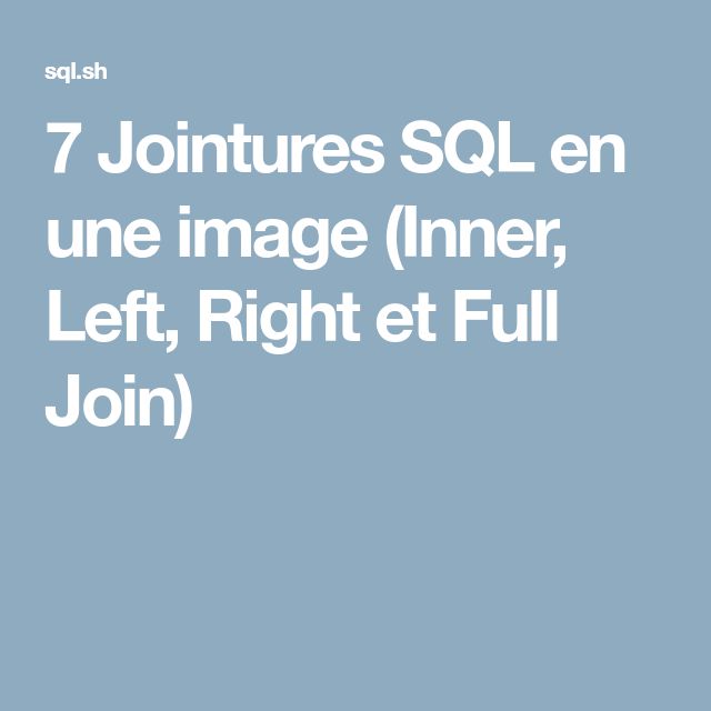 7 Jointures Sql En Une Image Inner Left Right Et Full Join Sql Sql Join Join