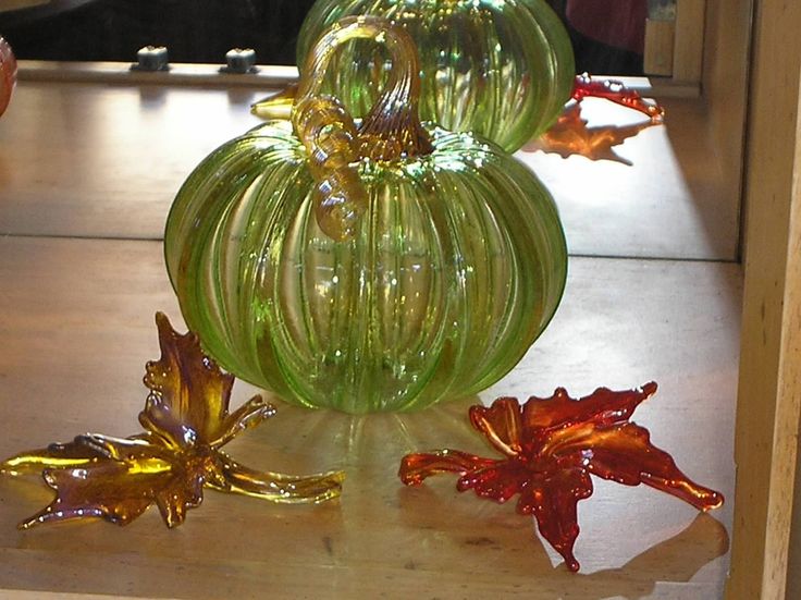 Large Walker And Bowes Hand Blown Glass Pumpkin Leaves Are By Treg Silkwood Glass Pumpkins