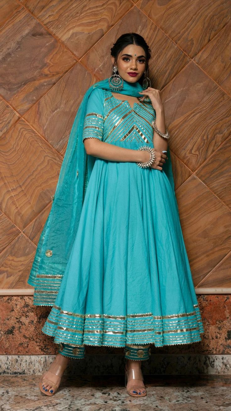 Solid Sky Blue Cotton Anarkali Suit Set Cotton Anarkali Suits Cotton Anarkali Cotton