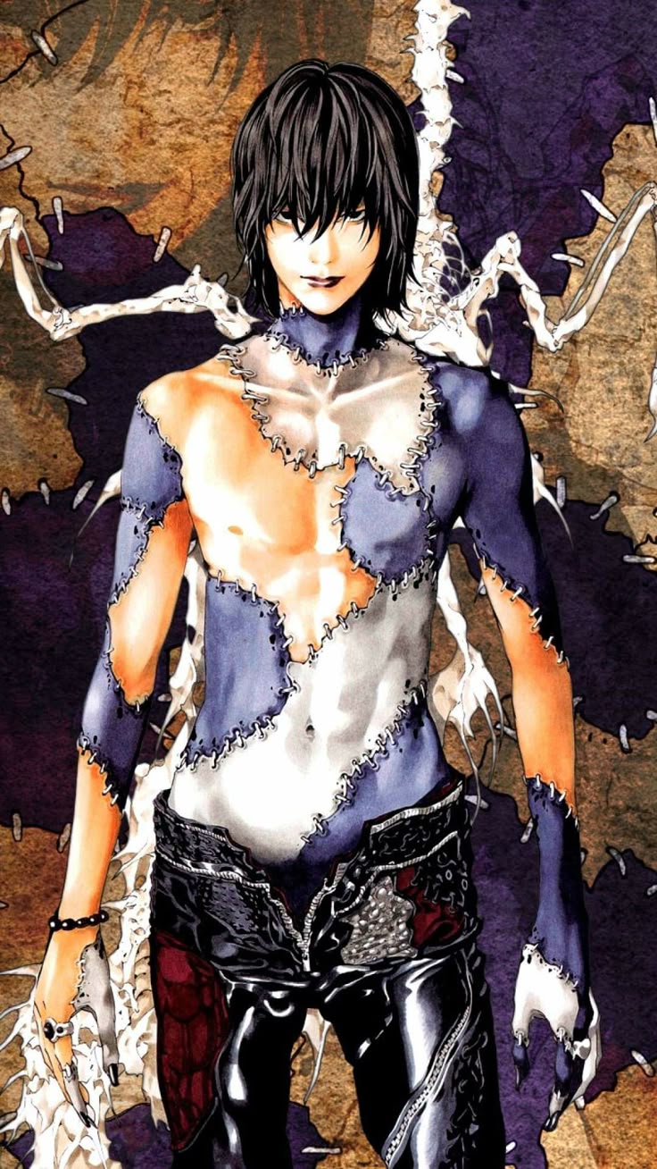 An Anime Character With Black Hair And Leather Pants Standing In Front