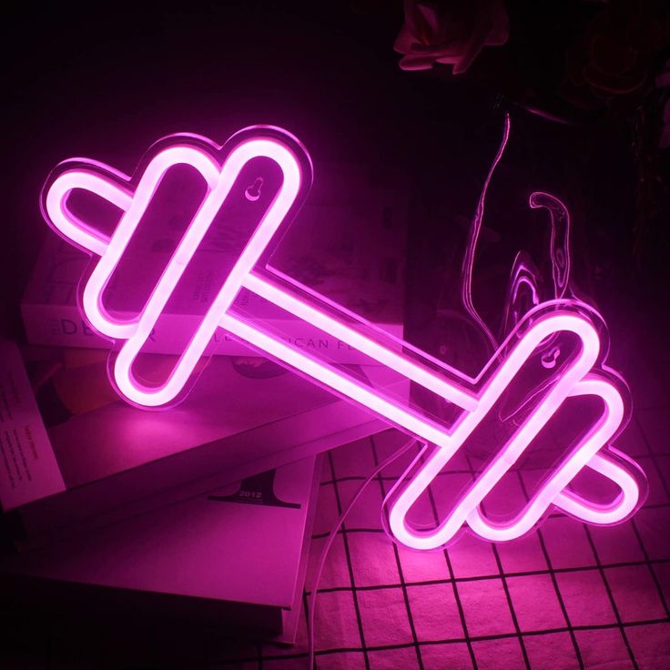 Lucunstar Gym Neon Signbarbell Dumbbell Shaped Neon Signs Pink Neon Lights Sign Gym Wall