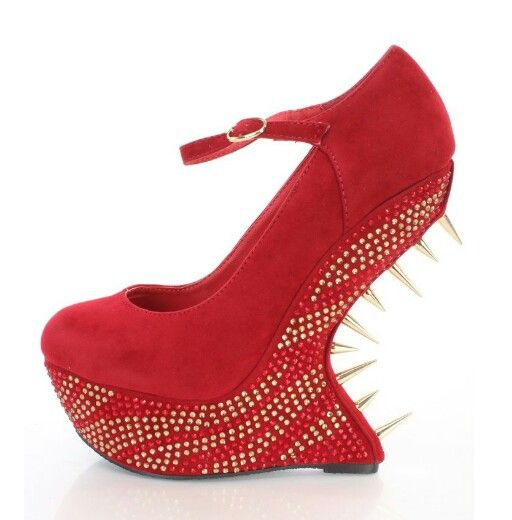 Red Rhinestone Andspiked Wedges 7499 Heels Exotic Heels Stiletto