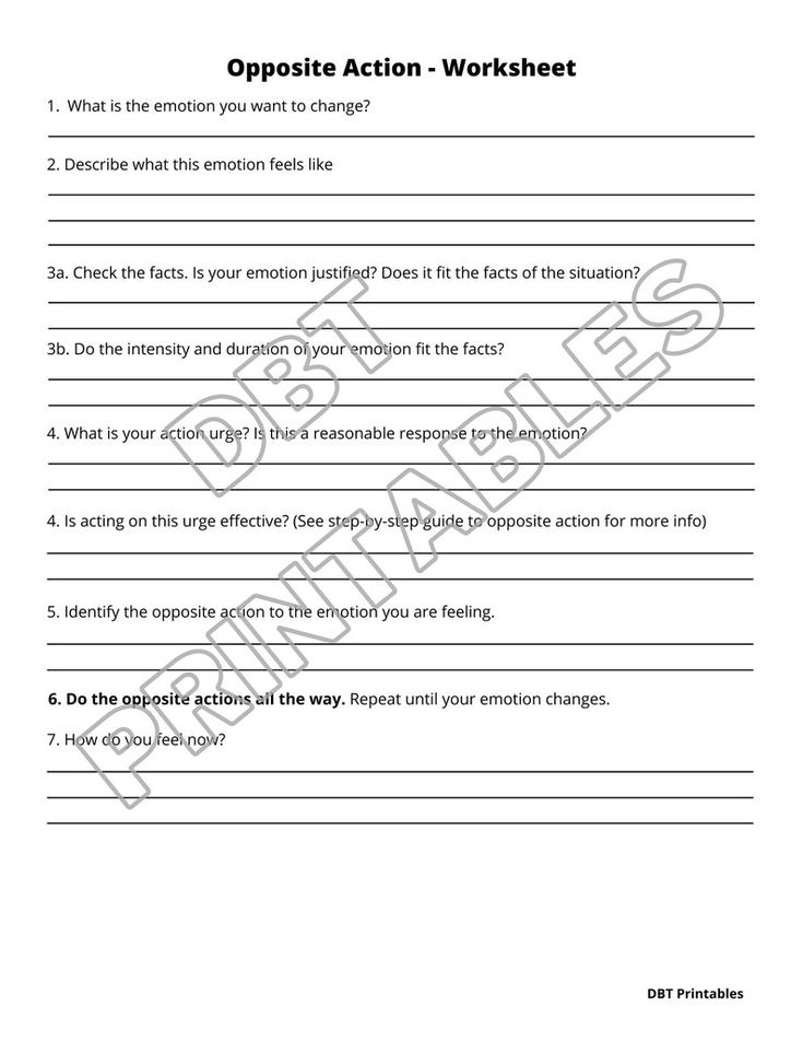 DBT Opposite Action Worksheets Printable Emotion Regulation - Etsy ... DBT Opposite Action Worksheets Printable Emotion Regulation - Etsy ...
