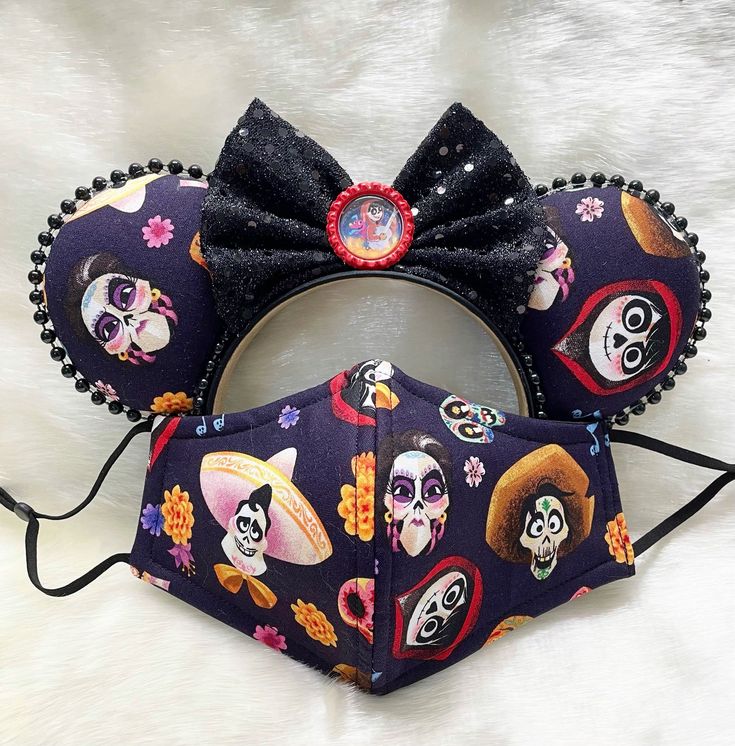 Inspired Coco Minnie Mouse Ears Or With Combo Matching Mask Set Mickey Minnie Ears Mask Etsy