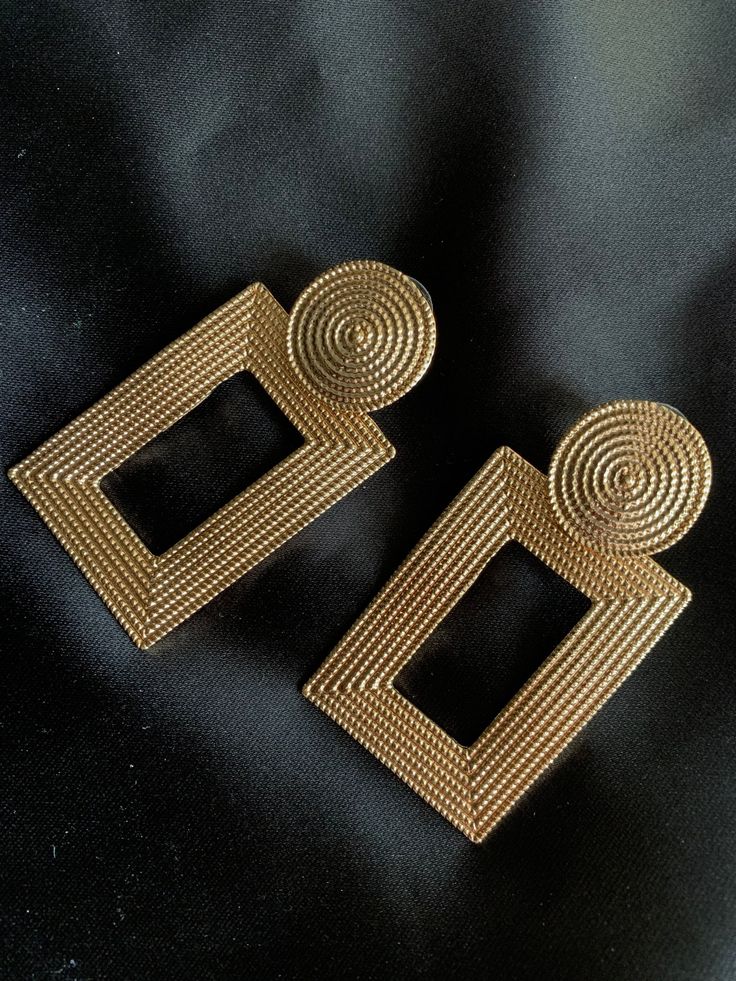 Gold Statement Rectangle Drop Earrings 2021 Gold Textured Door