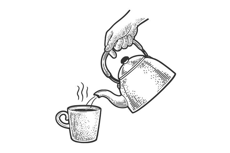 Tea Pour Kettle Sketch Vector Tea Illustration Mug Drawing Coffee Illustration