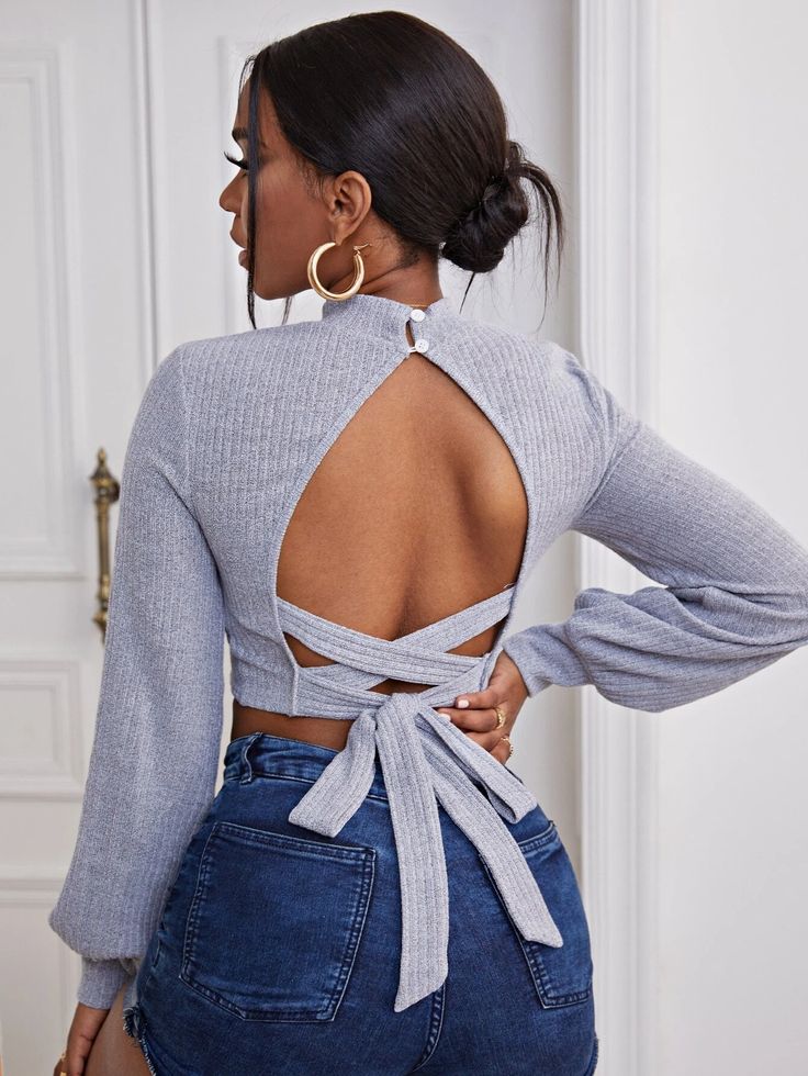 Shein Sxy Crop Top Mit Schlüsselloch Kragen Criss Cross Band Hinten