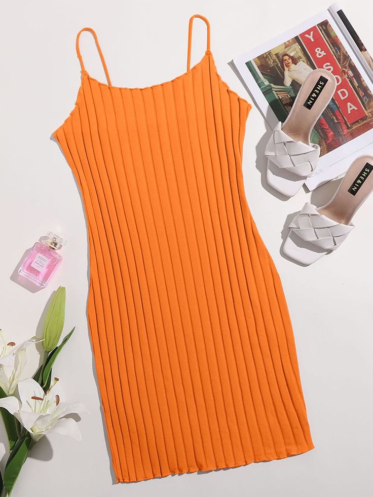Orange Casual Sleeveless Cotton Plain Bodycon Embellished Slight