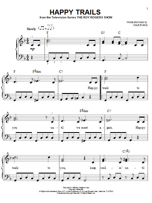 Happy Trails Sheet Music Roy Rogers Very Easy Piano Sheet Music Digital Sheet Music