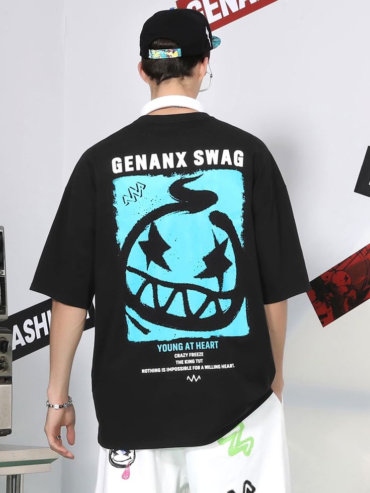 Men Drop Shoulder Letter Graphic Tee Men Shirt Style Cool T Shirts Tshirt Design Men