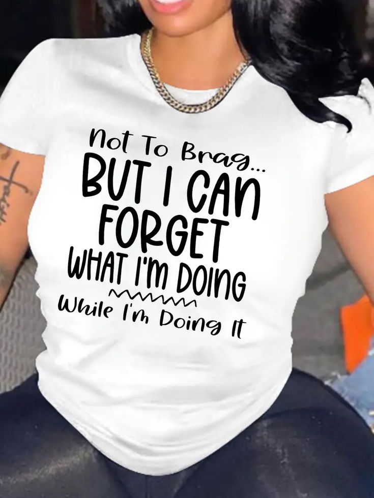 Plus Size Slogan Random Print Crew Neck Cotton T Shirt Womens Casual Short Sleeve Stretch Tee