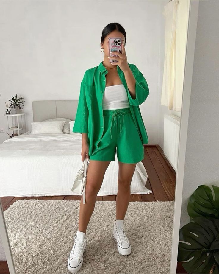 Casual Outfit Idea Ootdoutiftshortsgreenshortgreencasualfashionstylesummeroutift