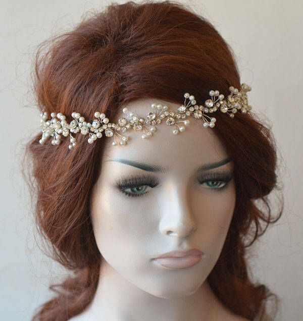 Pearl Headpiece For Bride Rhinestone And Pearl Crystal Etsy