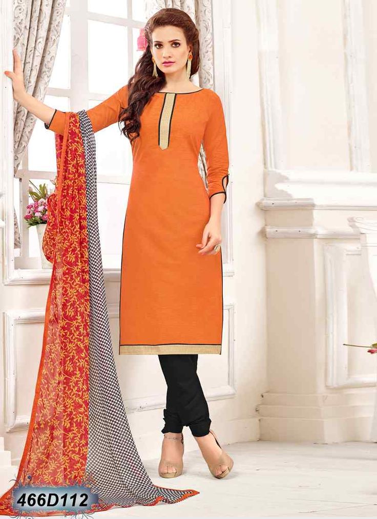 Creative Orange Cotton Unstitched Salwar Suit