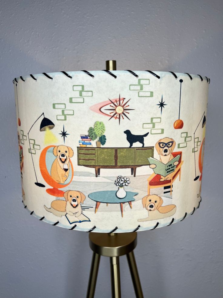 Mid Century Vintage Style Fiberglass Lamp Shade Atomic Intelligent Golden Retriever Retro Eames