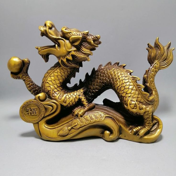 Chinese Brass Hand Carved Dragon Statue Home Decoration Antique Collection Dragon Statue