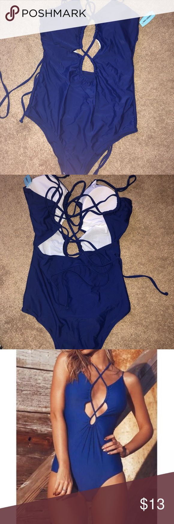 Strappy Blue One Piece Bathing Suit