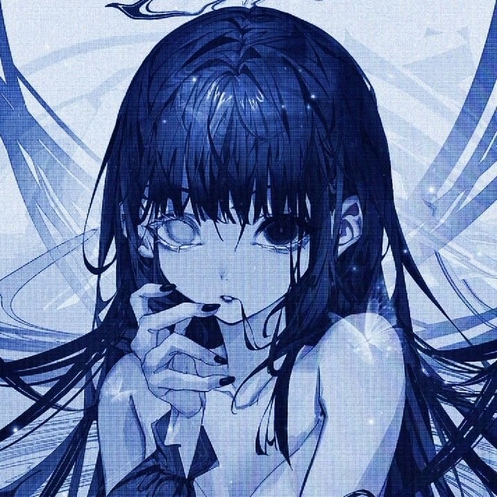 An Anime Girl With Long Black Hair Holding A Cell Phone To Her Ear And Looking At The Camera