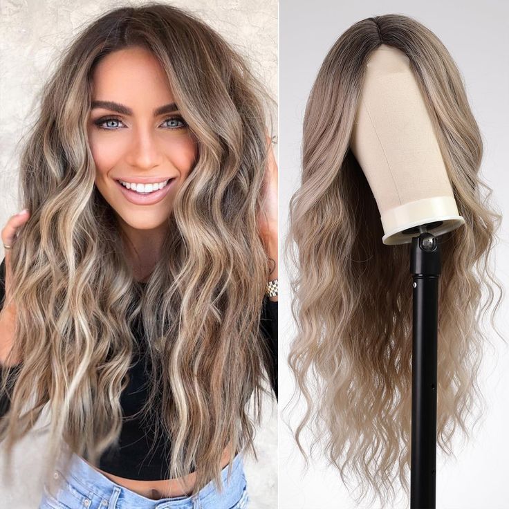 Kome Ombre Ash Blonde Wig For Womenlong Wave Blonde Wigs Lace Front Middle Part Curly Wavy Wig
