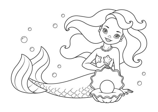 Putri Duyung Dengan Halaman Mewarnai Mutiara Mermaid Coloring Pages