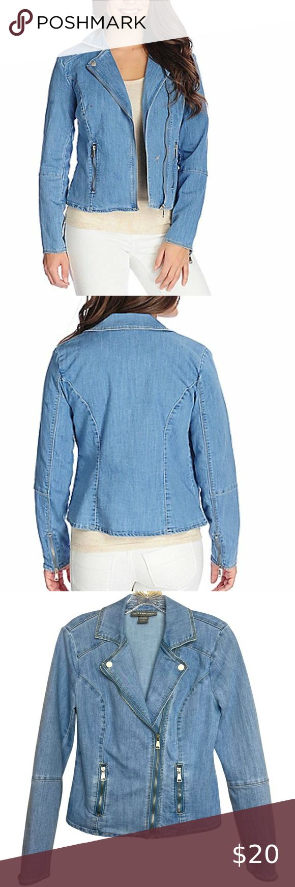 Kate And Mallory Denim Convertible Notched Collar Moto Jacket Xs Moto