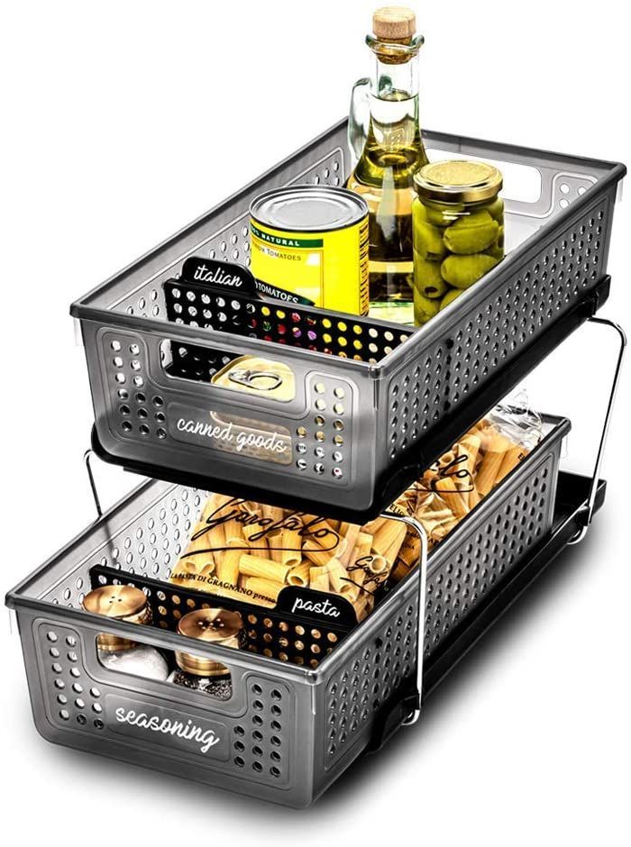 Madesmart 2 Tier Plastic Multipurpose Organizer With Divided Slide Out Storage Bins Under Sink