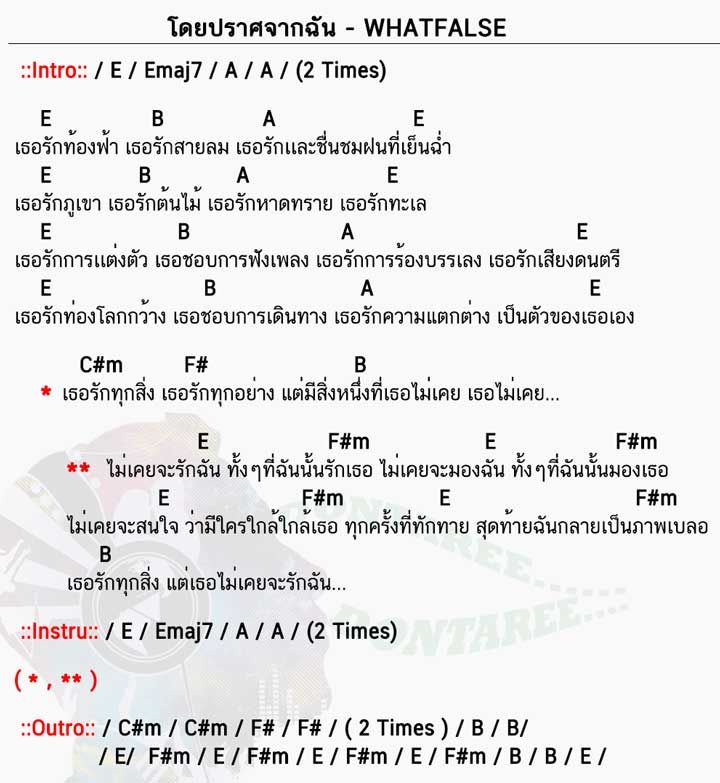 คอร์ดเพลง โดยปราศจากฉัน Whatfalse โดยปราศจากฉัน คอร์ด ง่ายๆ คอร์ดกีต้าร์ คอร์ดกีตาร์